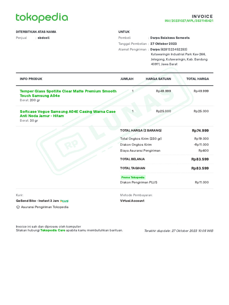 Invoice - Tokopedia | PDF