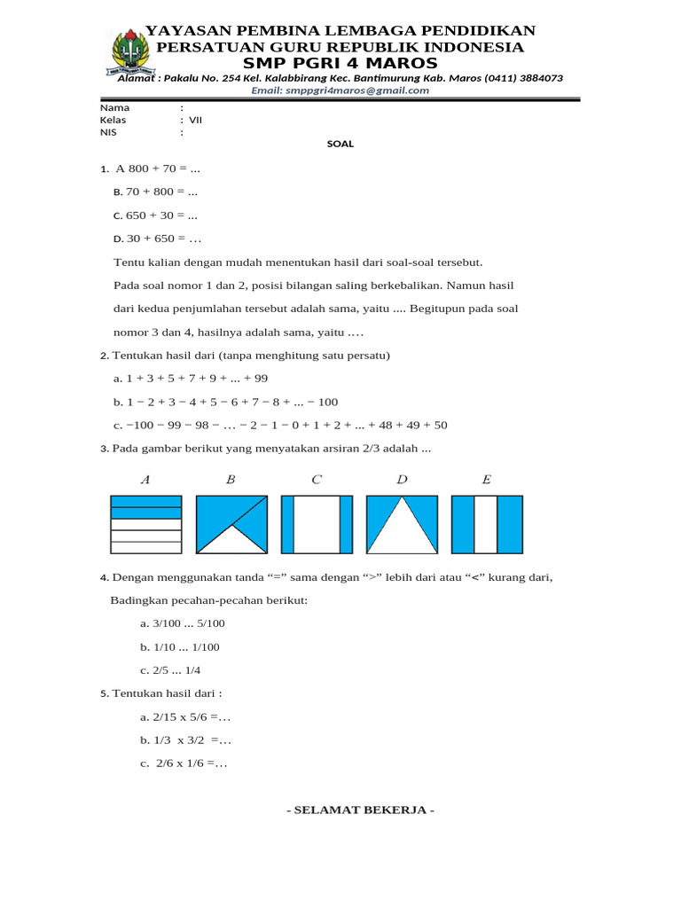 Soal MTK KLS 7 | PDF