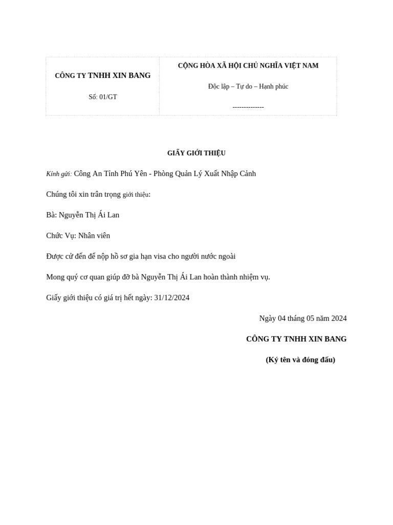 Mau Giay Gioi Thieu Cong Ty | PDF