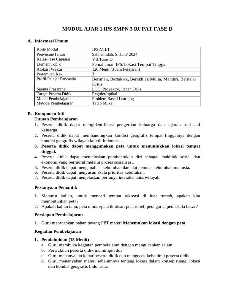 Ips SMP Kelas Vii - Modul Ajar 1.3 (Bab 1) | PDF