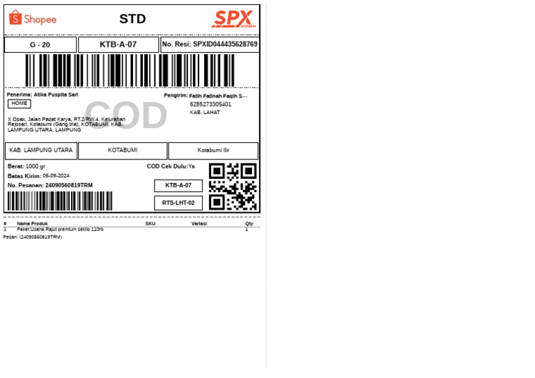 Label Pengiriman Atika | PDF