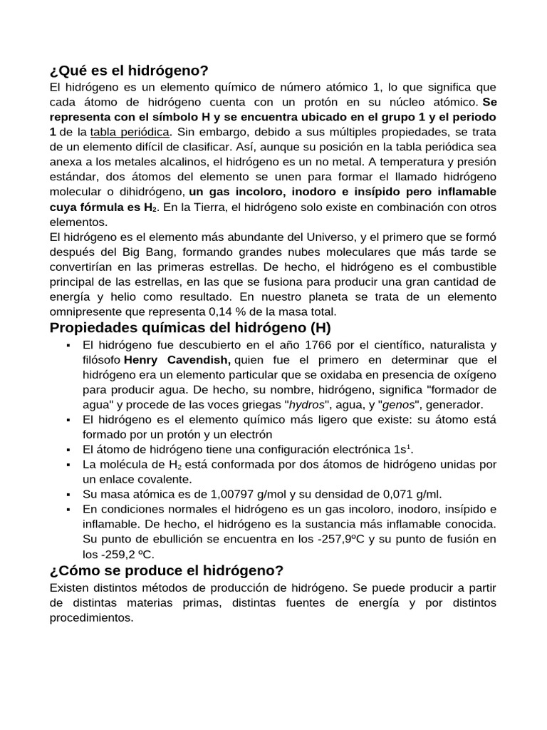 Qué es el hidrógeno | PDF