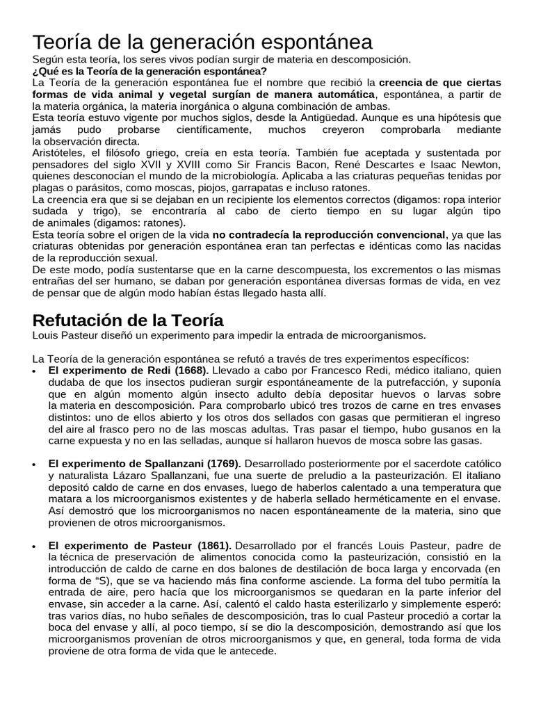 Teoría de la generación espontánea | PDF