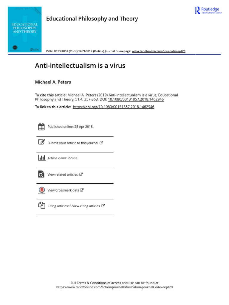Anti-Intellectualism Is A Virus | PDF