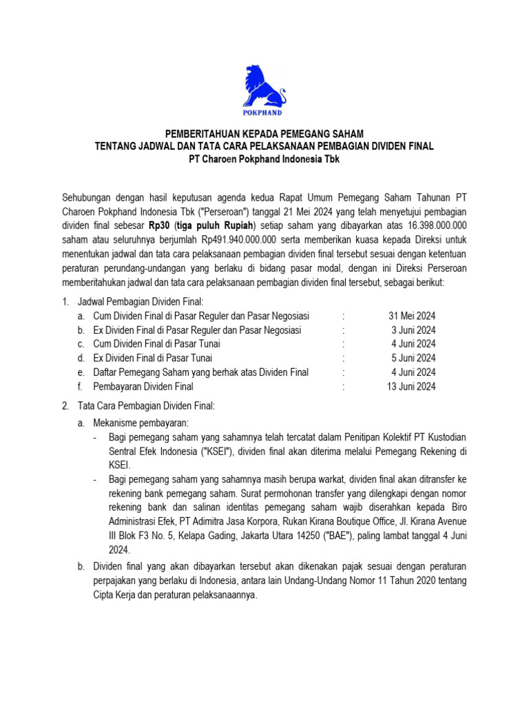 Web CPIN Jadwal Dividen Final 2024 | PDF Web CPIN Jadwal Dividen Final 2024 | PDF