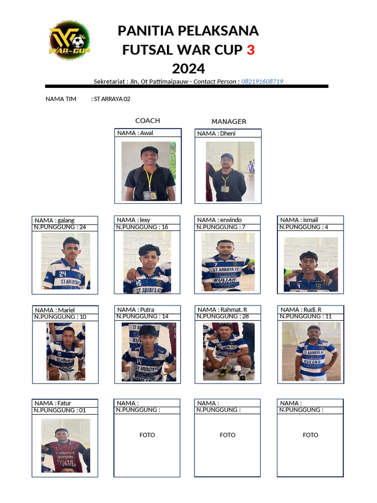 Formulir Tim War Cup3 2024 | PDF