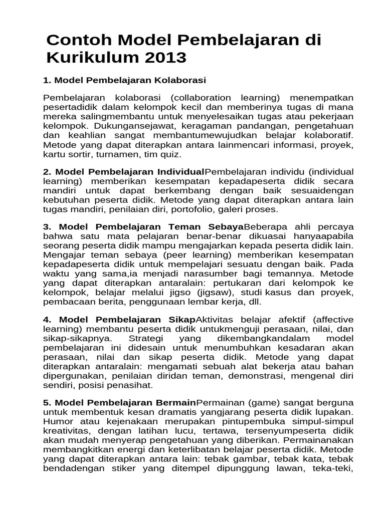 Ahaaa Contoh Model Pembelajaran Di Kurikulum 2013 | PDF | Karier ...