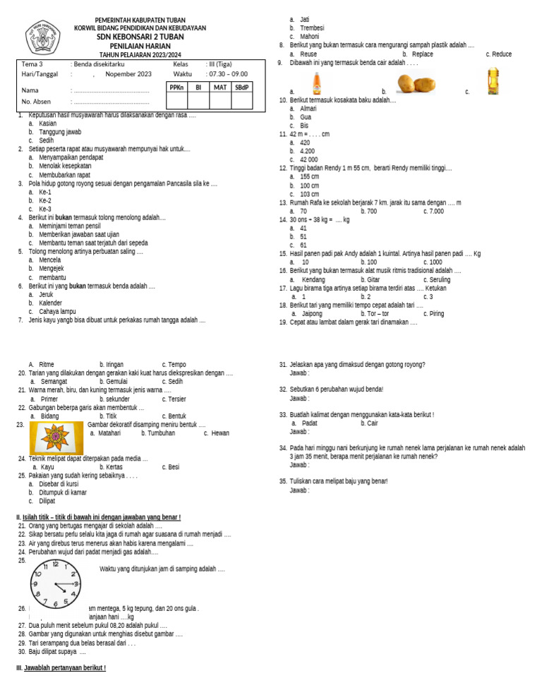 Soal PH K3 T3 2023-2024 | PDF