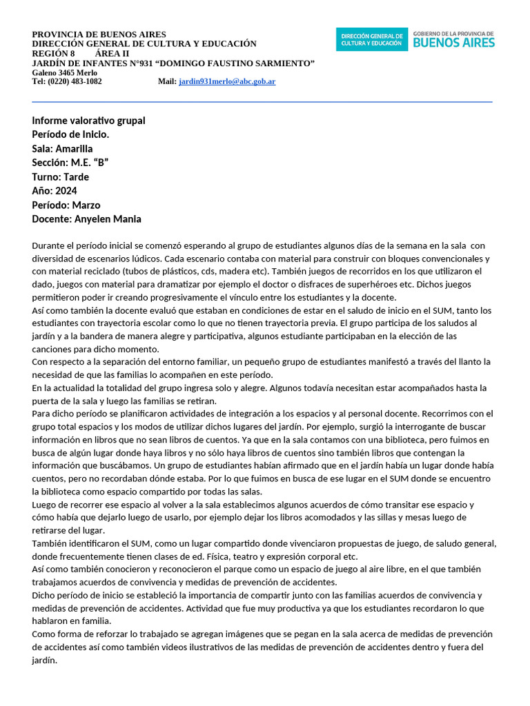 Informe Valorativo Grupal Inicial | PDF