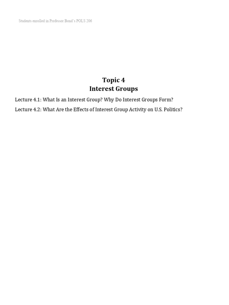 Outline Topic 4 Interest Groups - Spring 2024 | PDF
