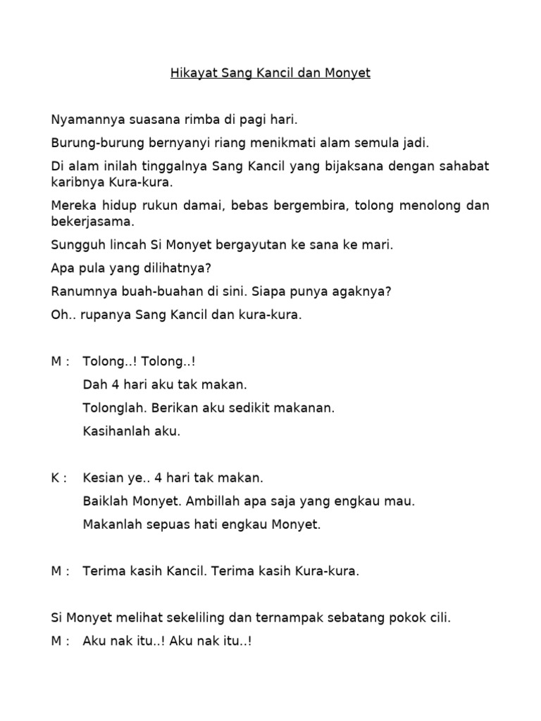 Hikayat Sang Kancil Dan Monyet | PDF