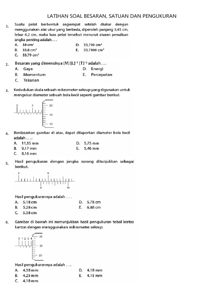 Latihan Soal Besaran Satuan Pengukuran | PDF