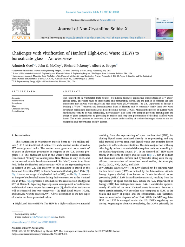 Challenges with vitrification of Hanford High-Level Waste (HLW) to ...