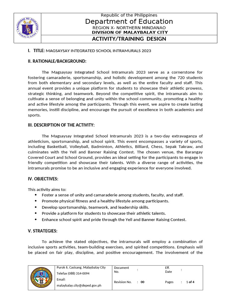 INTRAMURALS-Activity-Design-2023 (1) | PDF