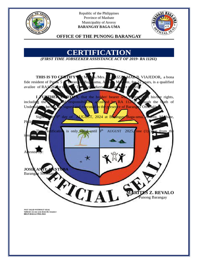 Certification-First Time Jobseeker | PDF