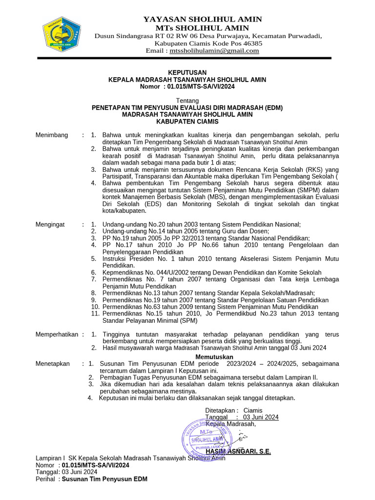 MjAyNDEyMTIzMjA3MDEyOHNrdHBt SK Tim Penyusunan Edm Mts Sholihul Amin 2024 | PDF