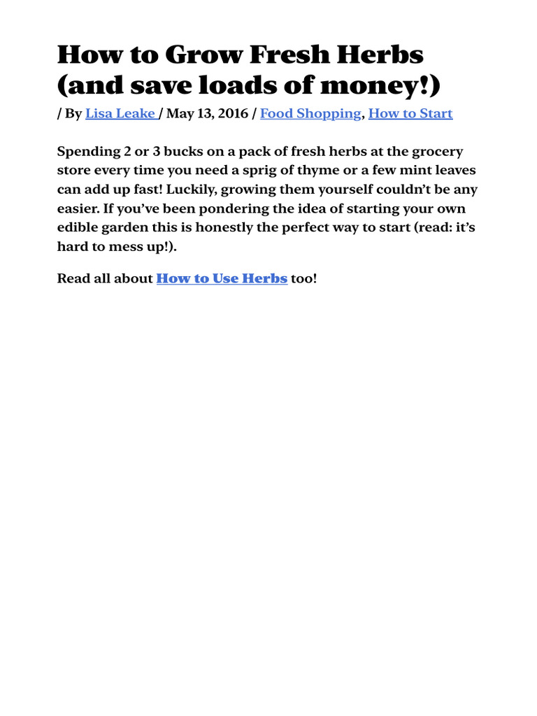 How To Grow Fresh Herbs (And Save Loads of Money!) 100 Days of Real ...