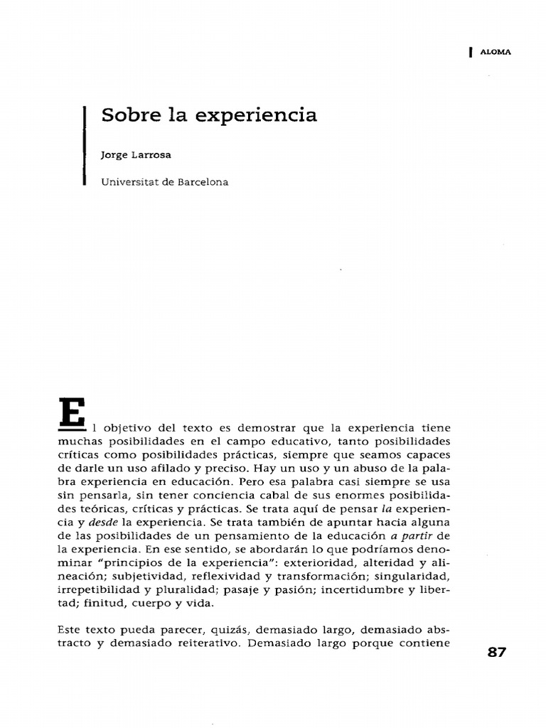 Larrosa - Sobre La Experiencia | PDF