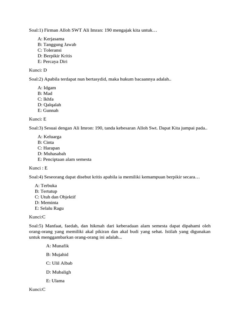 Soal PTS Ganjil PAI KELAS XI 2024 | PDF