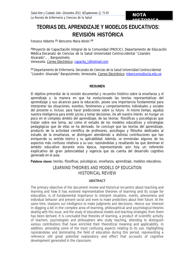 Teorias de Aprendizaje y Modelos Educativos | PDF