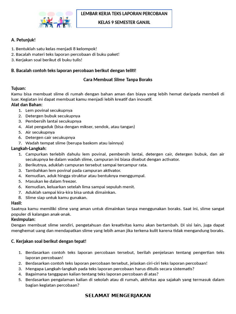 Lkpd Laporan Percobaan Kelas 9 Pdf