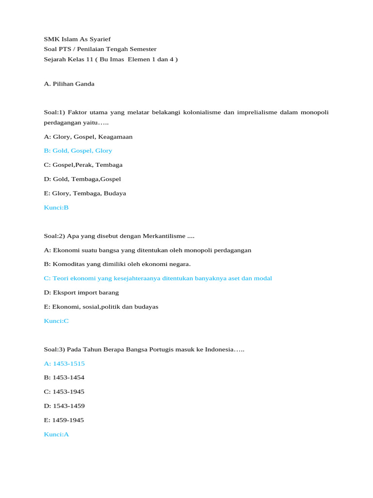 Soal PTS Ganjil Sep 24 Sejarah Kls 11 | PDF