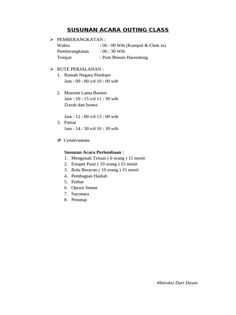 Susunan Acara Outing Class | PDF
