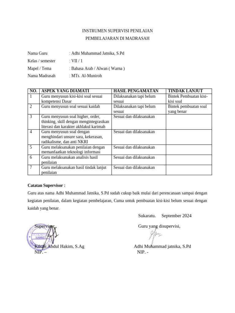 Catatan Supervisor | PDF