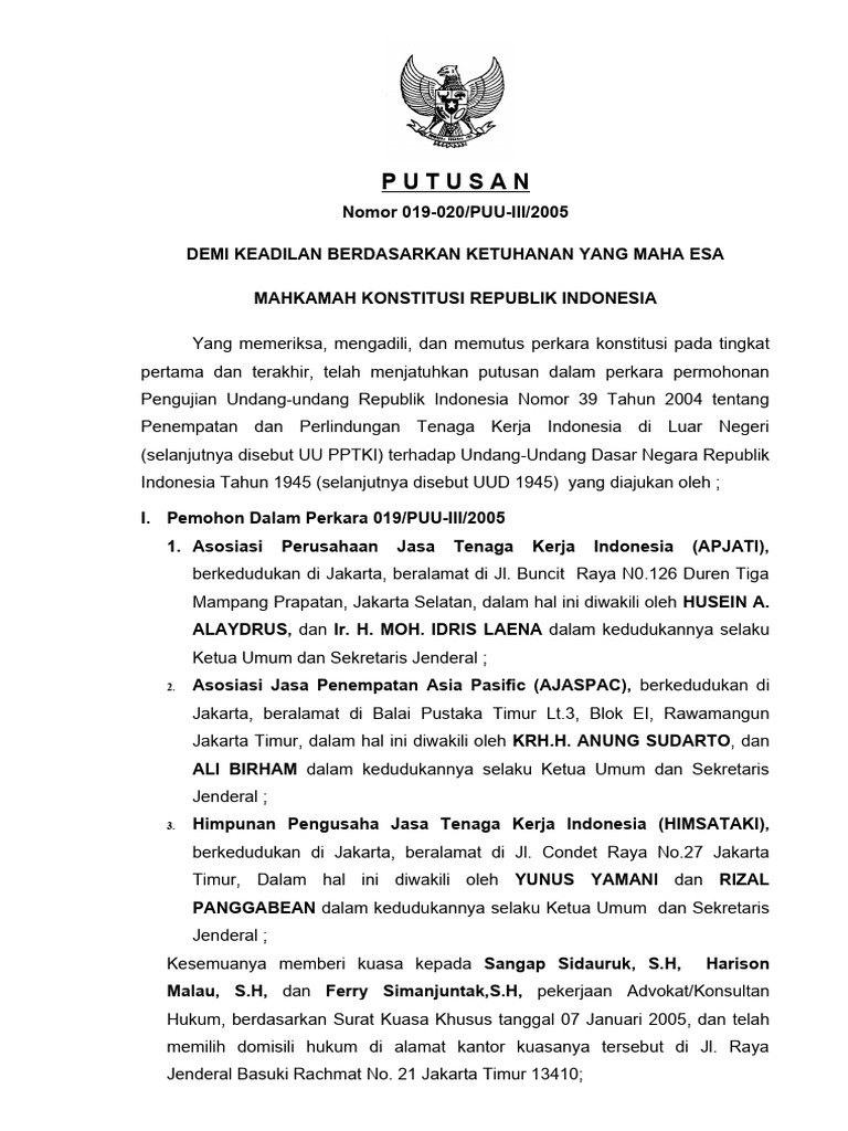 Putusan - Sidang - Putusan 019 - PUU-III - 2005 | PDF