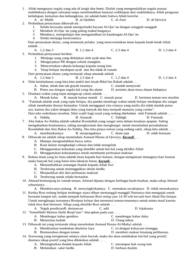 Soal Akidah Akhlak (Am) | PDF