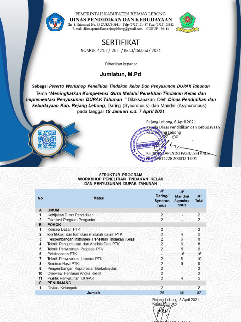 1_4 Sertifikat Workshop PTK DUPAK 2021 | PDF