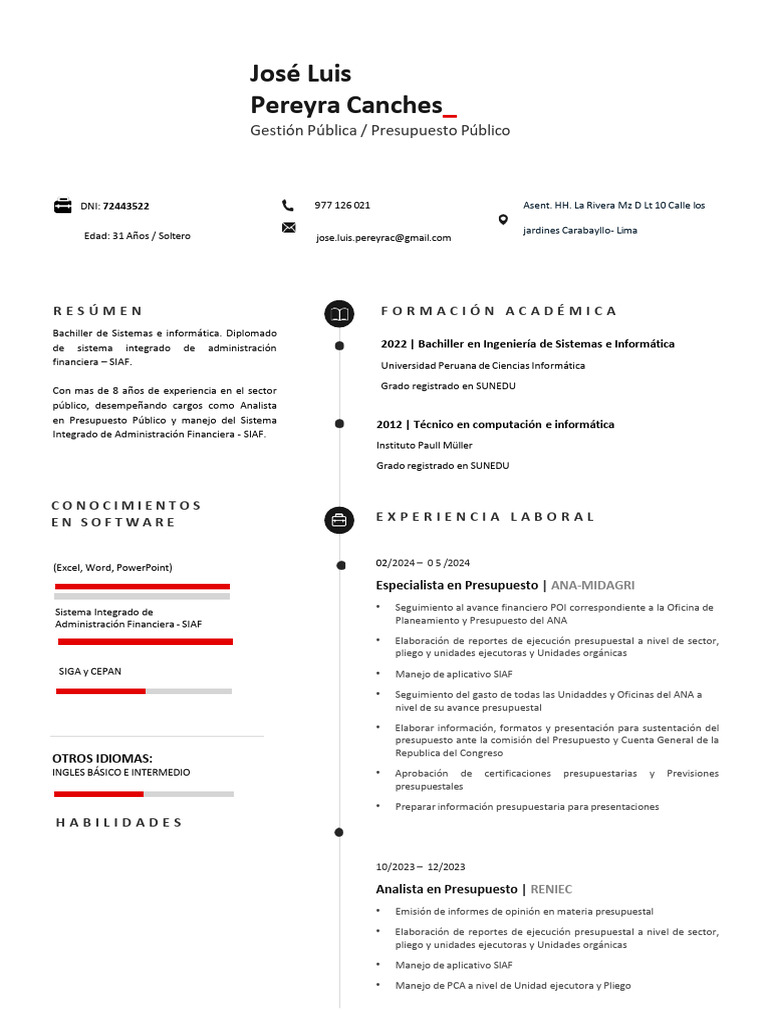 CV Documentado - Jose Luis Pereyra Canches ACTUALIZADO | PDF