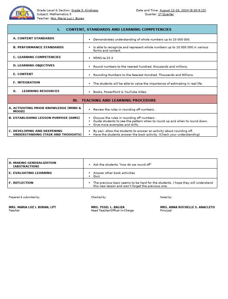 Math 5 DLL | PDF | Teachers | Learning