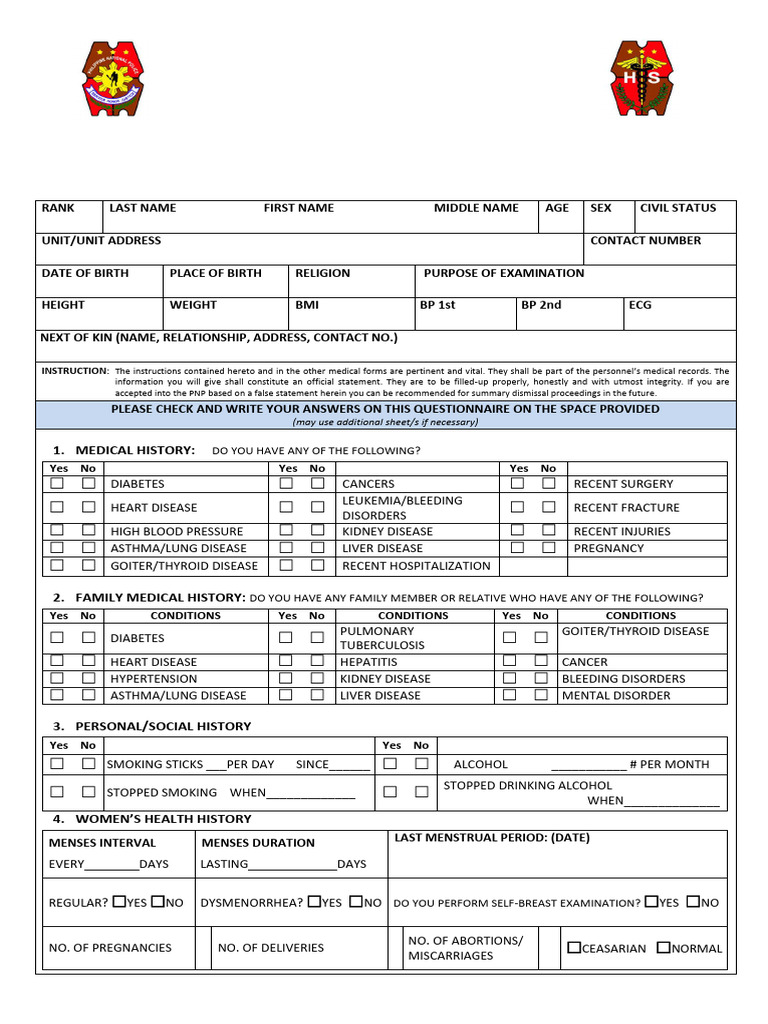 Pft Medical Evaluation Form 2023 1 | PDF