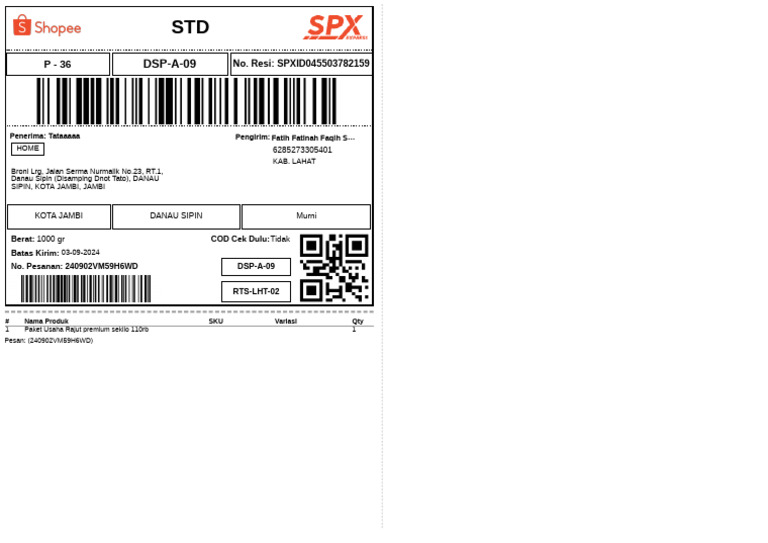 Label Pengiriman Tata | PDF