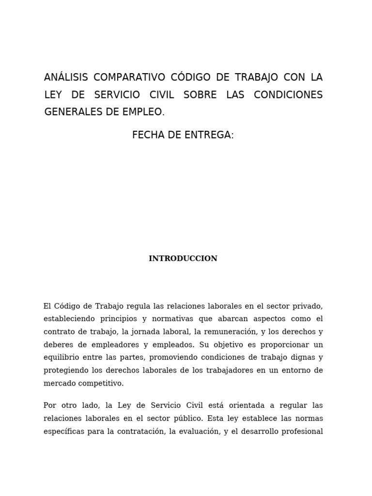 Análisis Comparativo Código de Trabajo Con La Ley de Servicio Civil ...