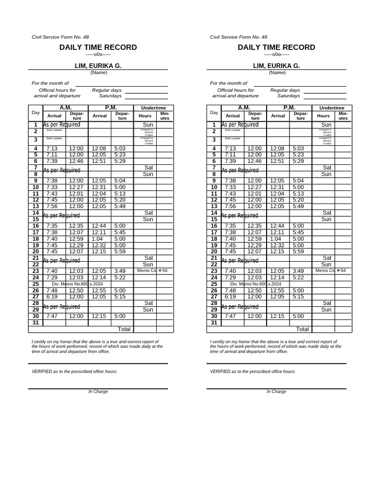 Appendix 24 - Daily Time Record (DTR) | PDF