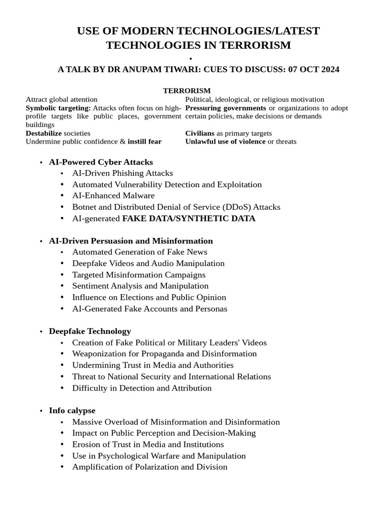 Use of Modern Technologies in Terrorism | PDF | Virtual Reality ...