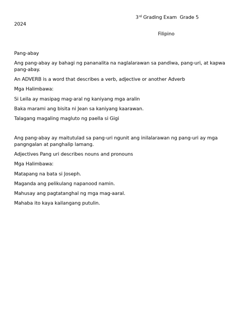 Filipino Gr5 Exam | PDF