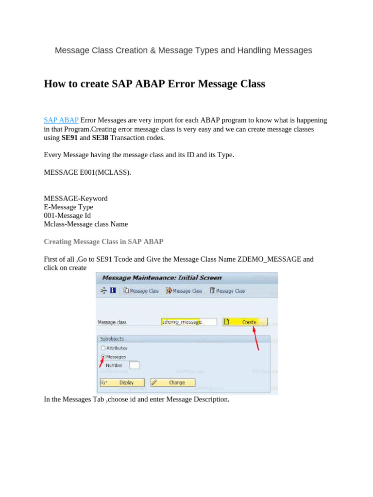 Message Class Creation in SAP ABAP | PDF