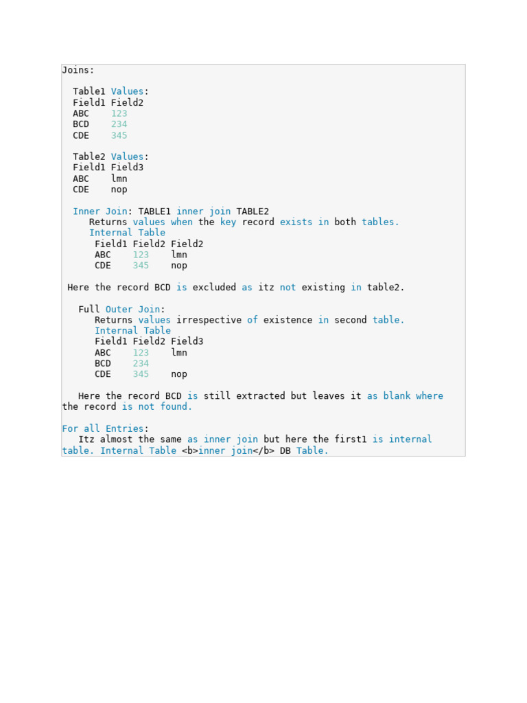 Joins Statements in Sap Abap | PDF