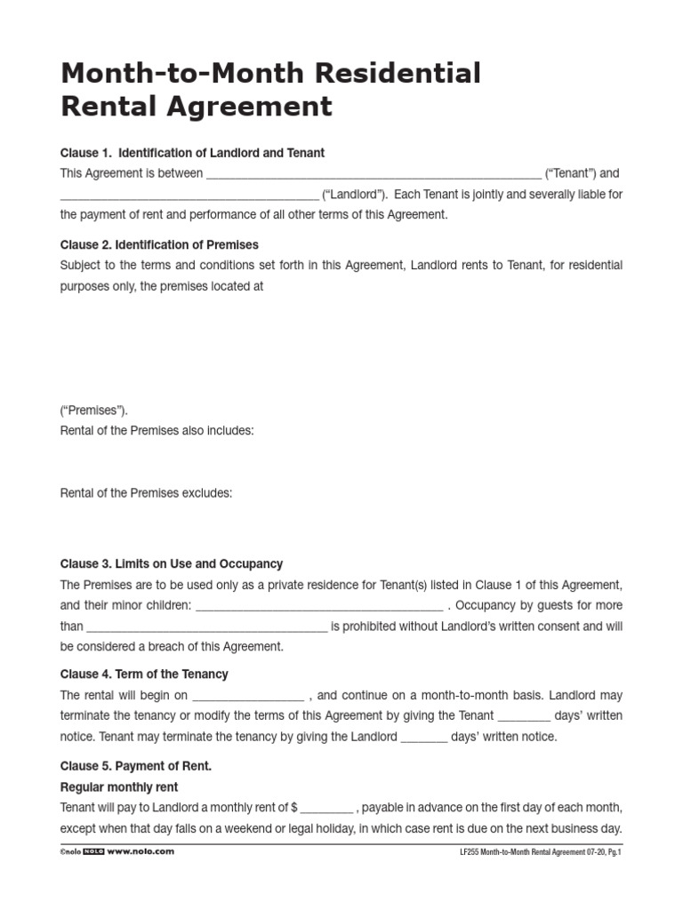 Monthly Rental Agreement 0720 | PDF | Leasehold Estate | Landlord