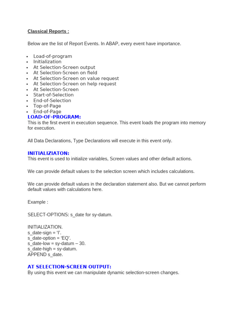 Classical Reports In Sap Abap Pdf Parameter Computer Programming Computing