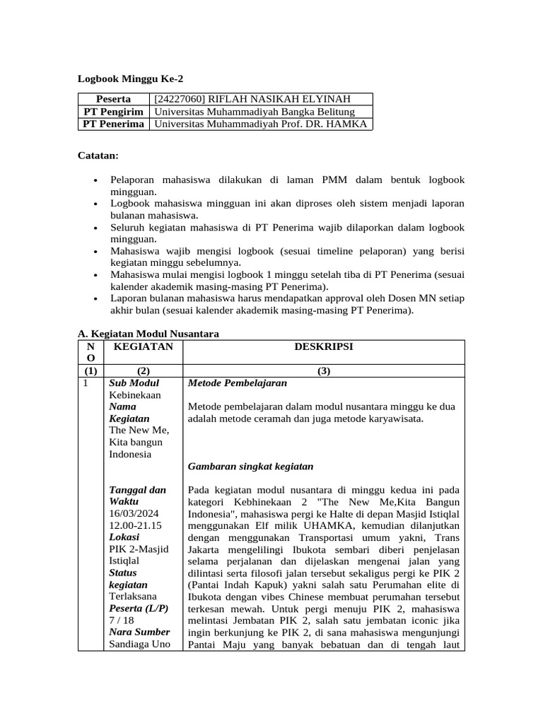 Riflah Nasikah Elyinah Logbook Minggu Ke-2 | PDF