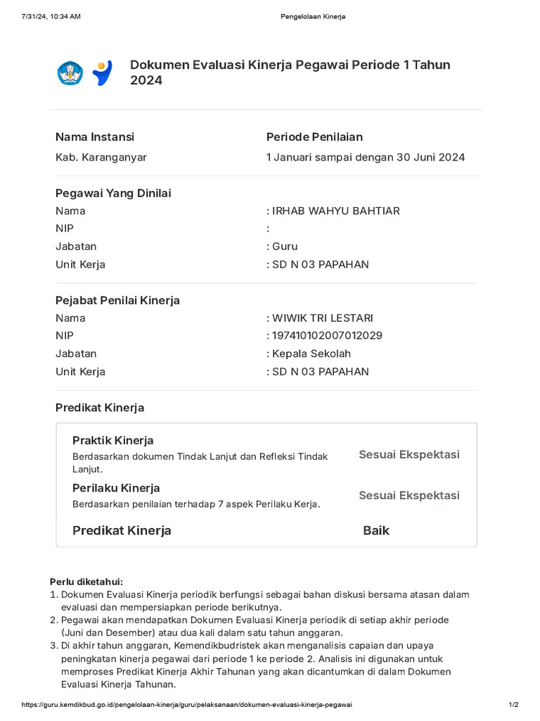 Pengelolaan Kinerja Juni 2024 Irhab | PDF