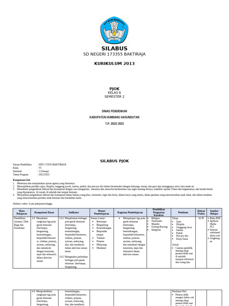 Silabus PJOK 6 Genap K13 | PDF