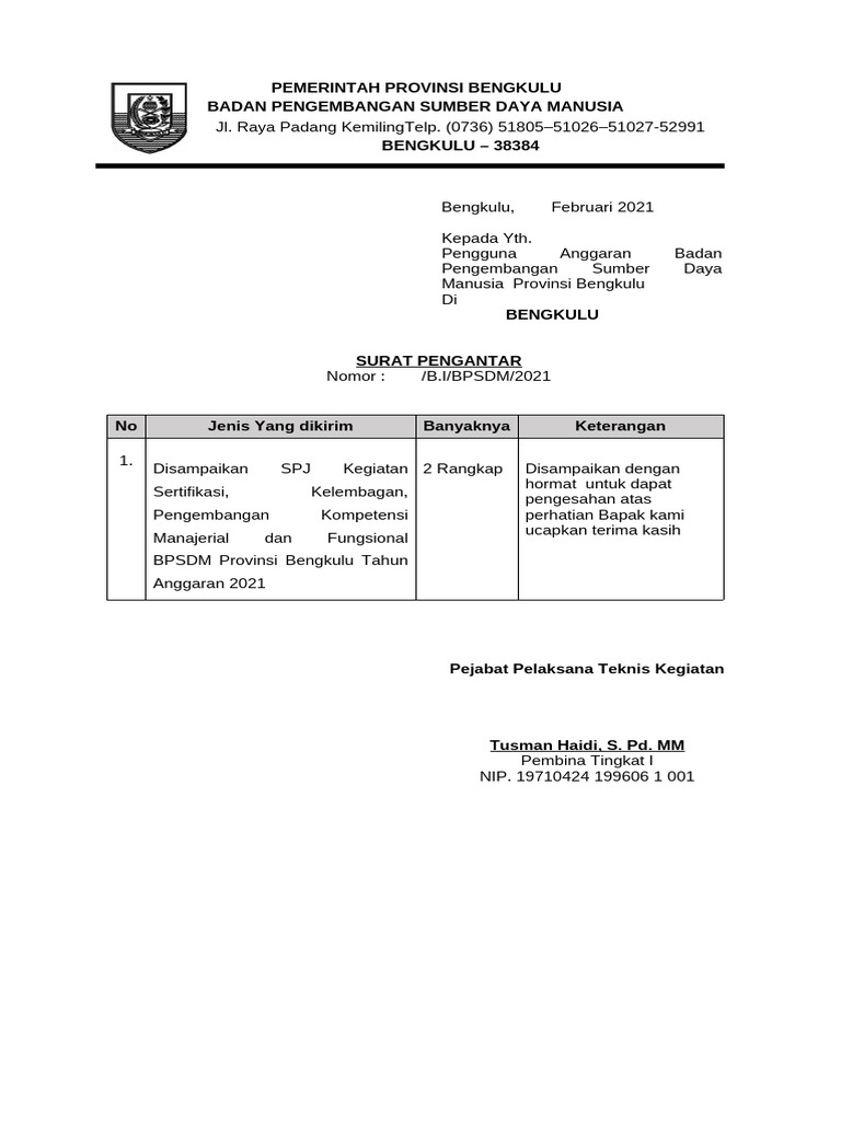 Surat Pengantar SPJ | PDF