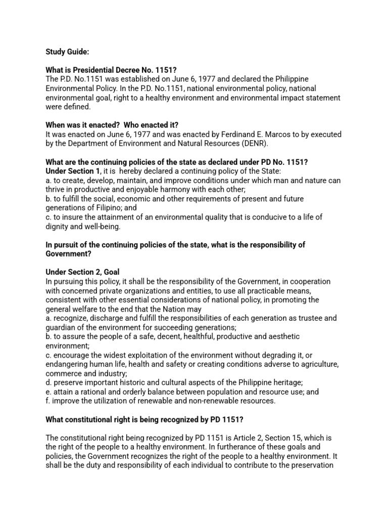 Study Guide For PD 1151 | PDF