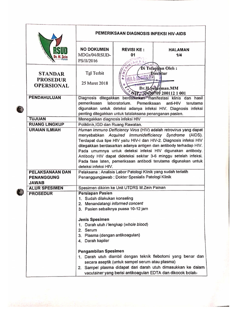 Standar_Prosedur_Operasional_Pemeriksaan_Diagnosis_Infeksi_Hiv_Aids | PDF