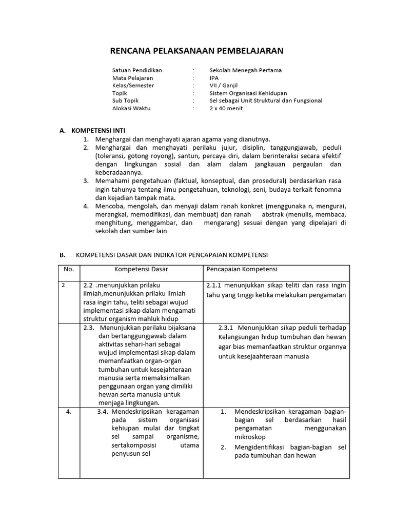 Contoh 2. RPP Kelp 4 (Sel) | PDF | Ilmu Sosial | Kesehatan Holistik